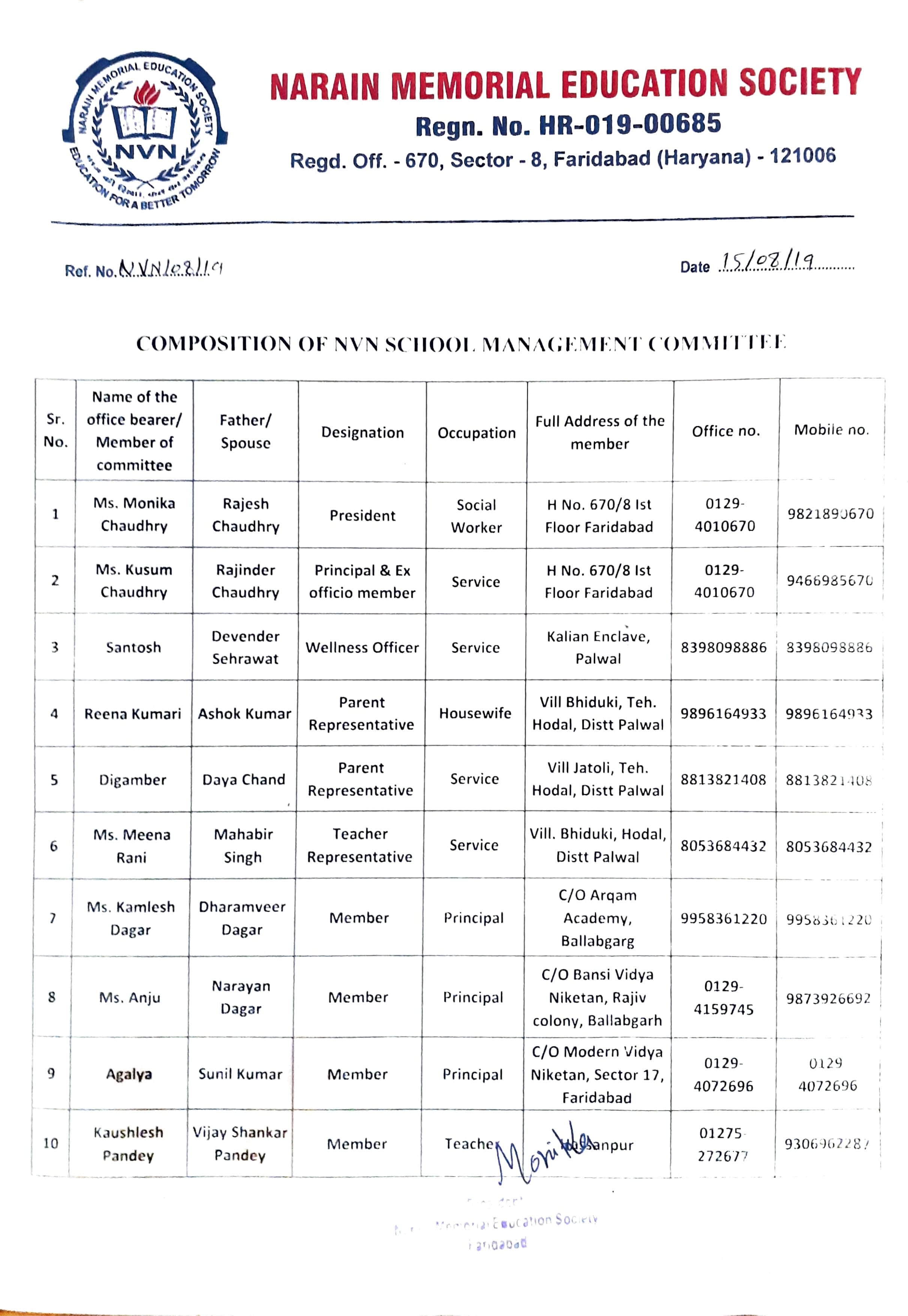 Management Committee – NVN Sr. Sec. School